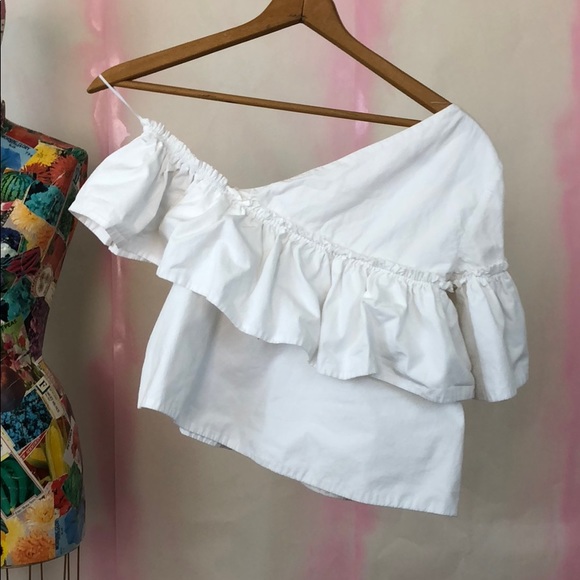 Zara | Tops | Zara One Shoulder Ruffle Cold Shoulder Frill Blous | Poshmark